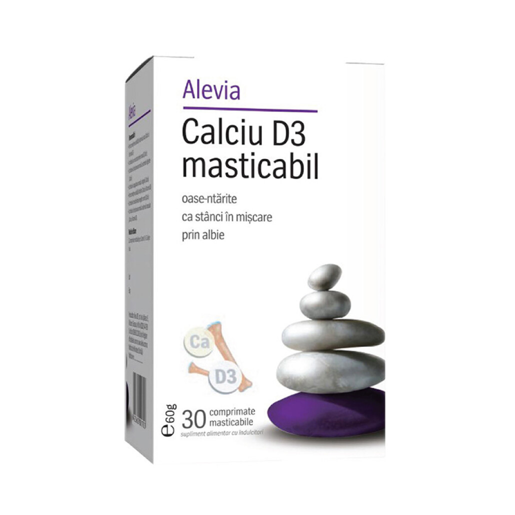 Calciu D3 masticabil, 30 comprimate, Alevia - Farmacia Helena
