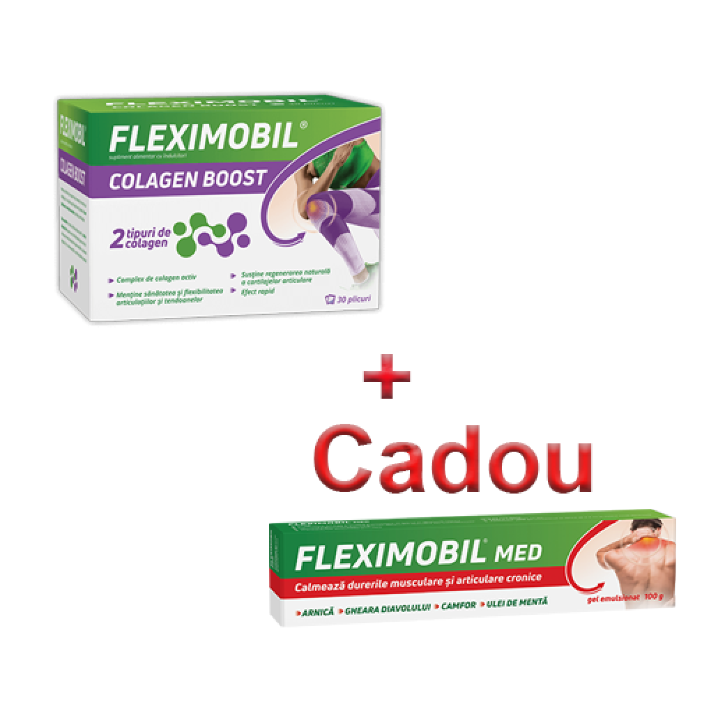 Fleximobil Colagen Boost, 30 plicuri + Gel Fleximobil Med, 100 mg CADOU ...