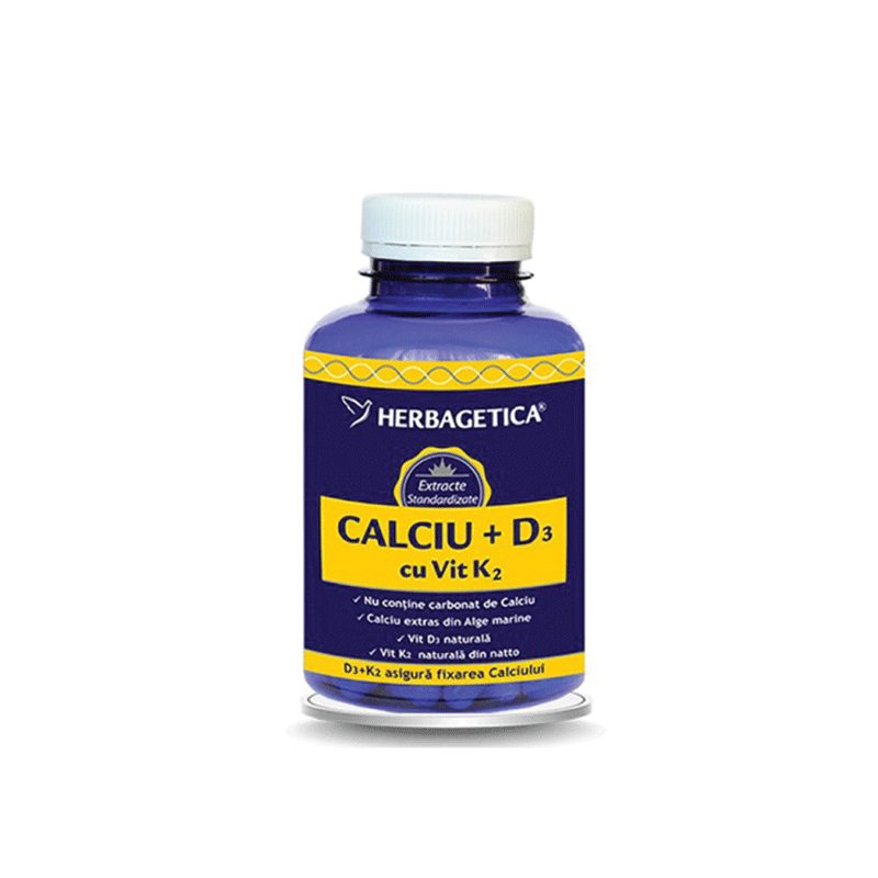 Calciu+D3 cu Vitamina K2, 120 capsule, Herbagetica - Farmacia Helena
