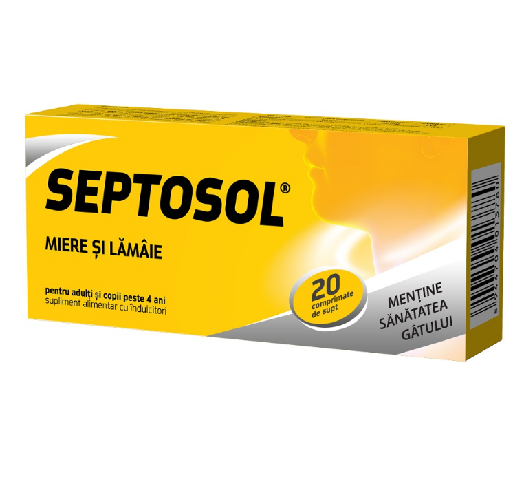 Septosol Miere si Lamaie, 20 comprimate de supt, Biofarm - Farmacia Helena