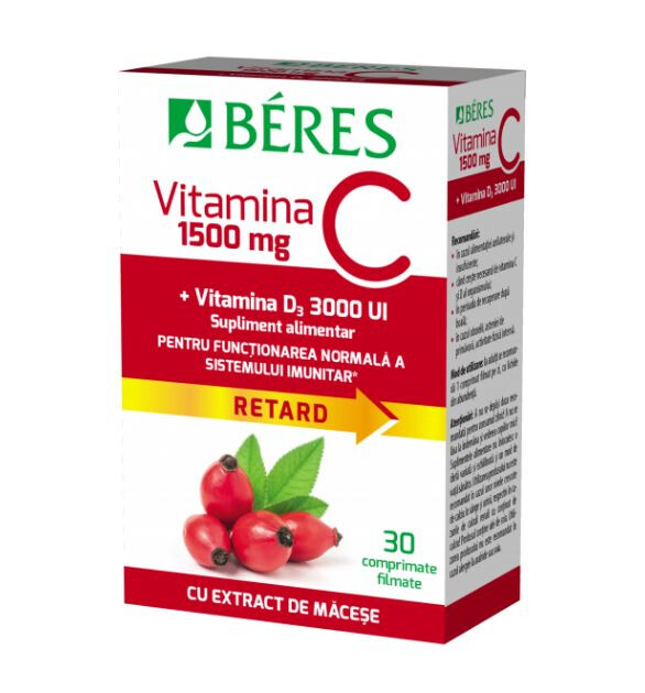 BERES VITAMINA C 1500 MG +3000 UI D3 , 30 COMPRIMATE FILMATE RETARD ...