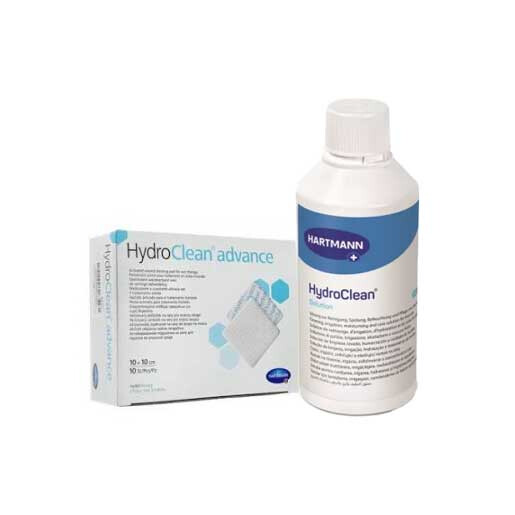 HydroClean Advance, 10 x 10 cm, 10 buc + HydroClean Solution 350 ml ...